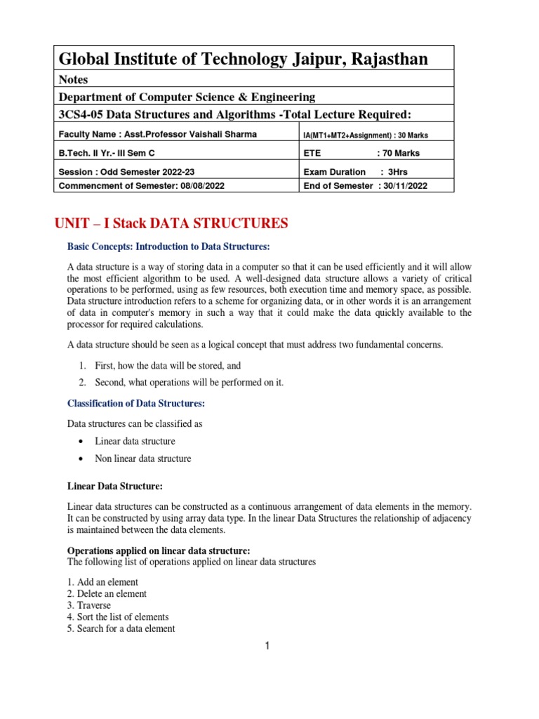 Iare Ds Lecture Notes 2vish Pdf Queue Abstract Data Type Array Data Structure