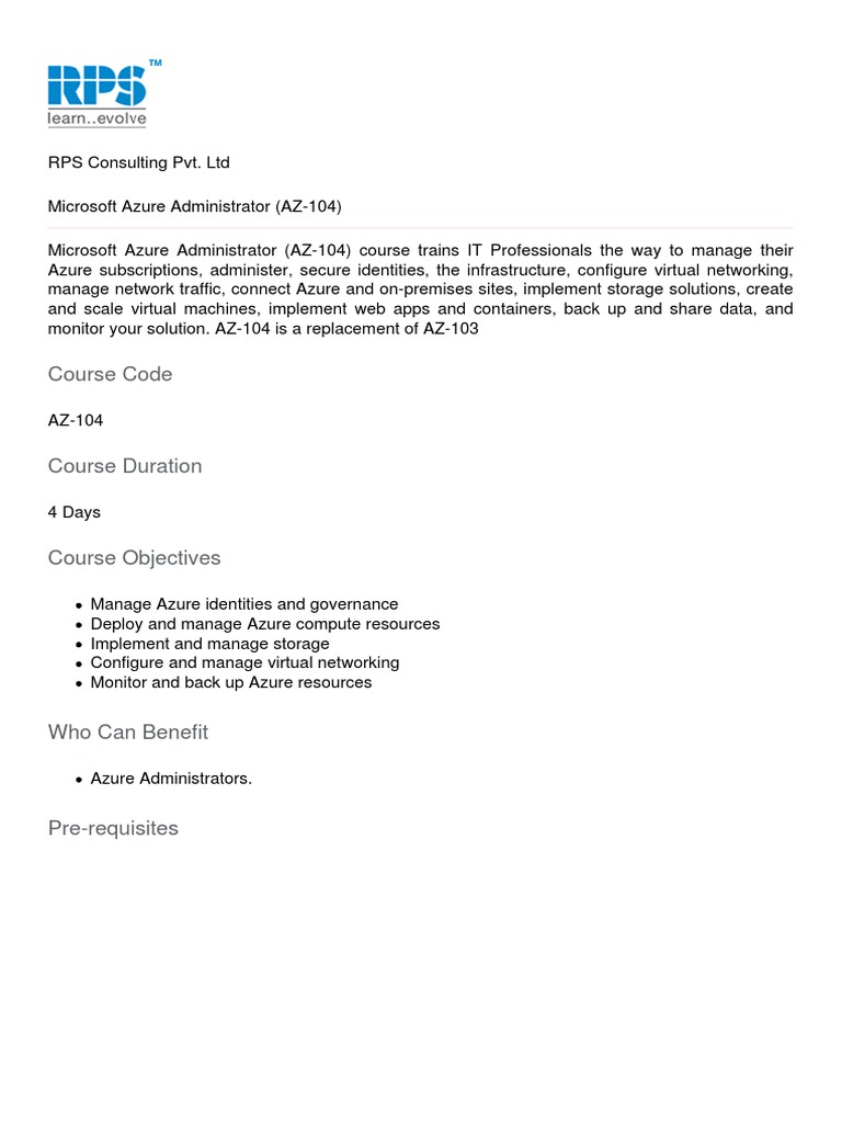 Azure Administrator AZ-104 Course Overview | PDF | Computer Network ...