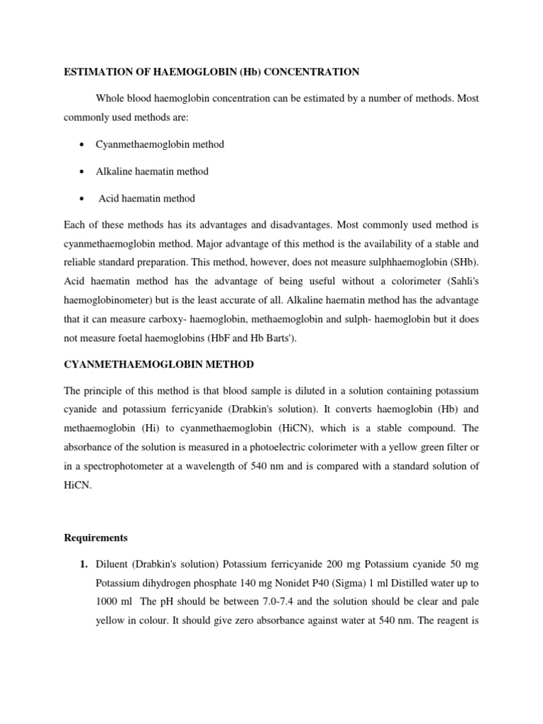 HB Estimation | PDF | Spectrophotometry | Hemoglobin