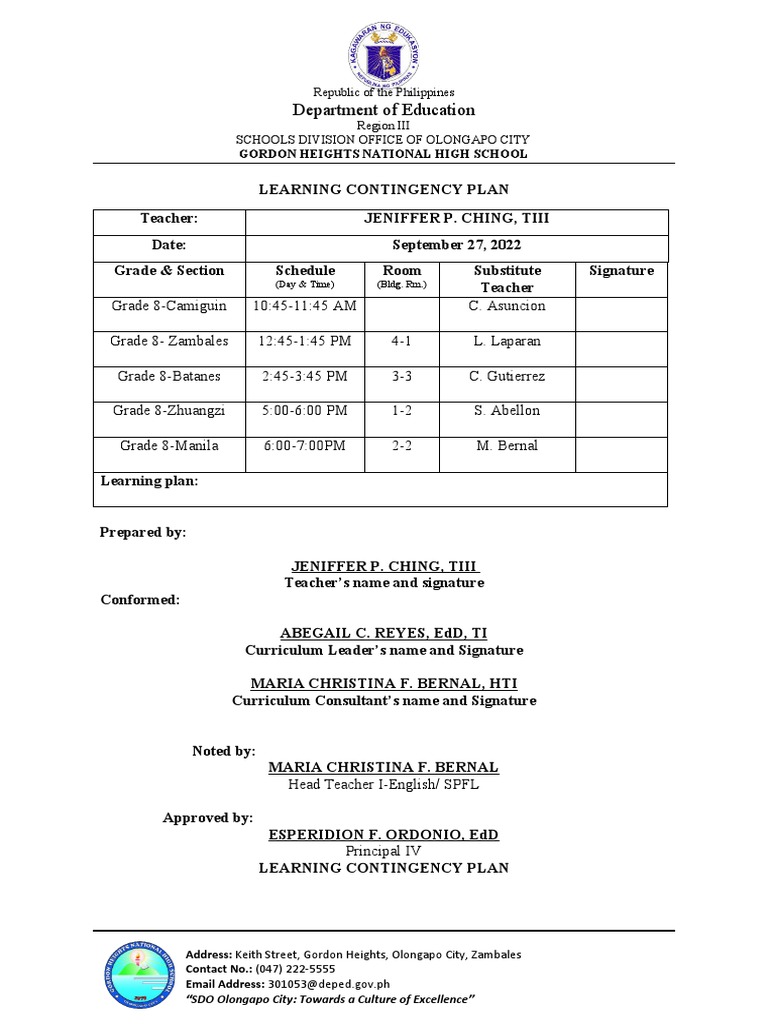 Learning Contingency Plan Template | PDF