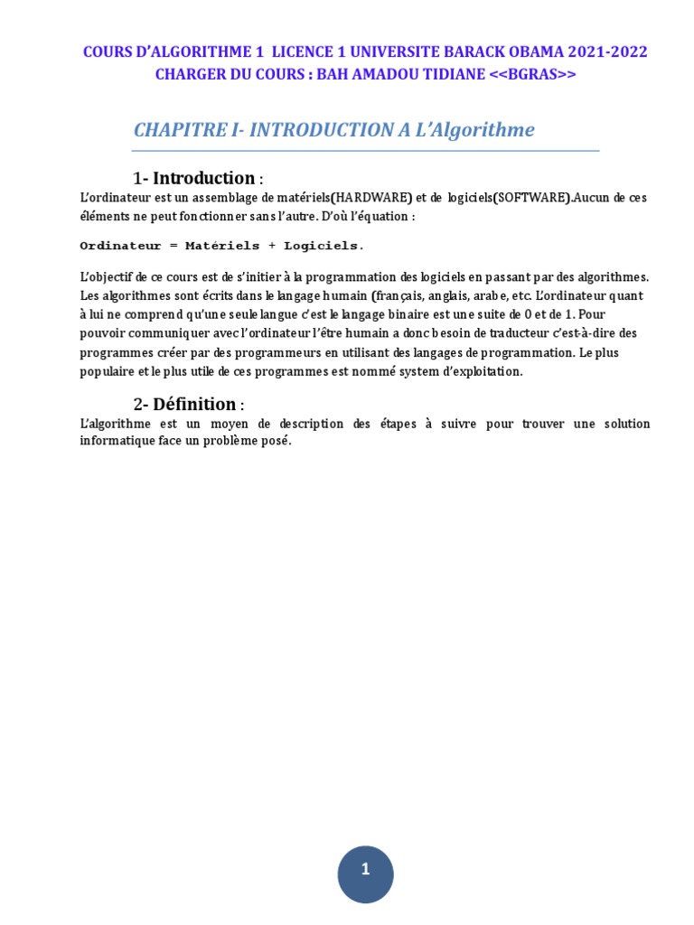 Cours Algorithme-1 | PDF | Structure de contrôle | Programmation informatique