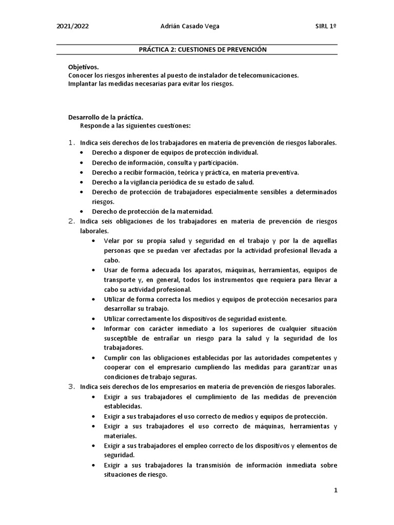 P2. Cuestiones de Prevención Adrián Casado Vega | PDF | Valores | Seguridad y salud ocupacional