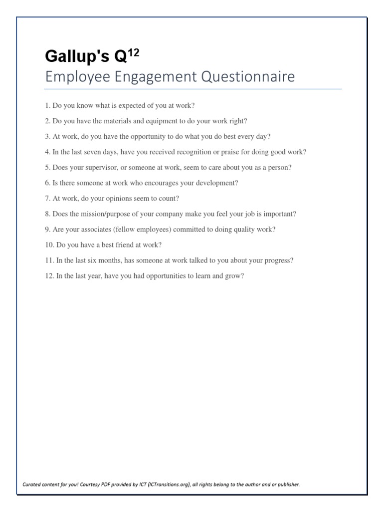 Gallup Q12 Questions PRBDPP | PDF | Career & Growth