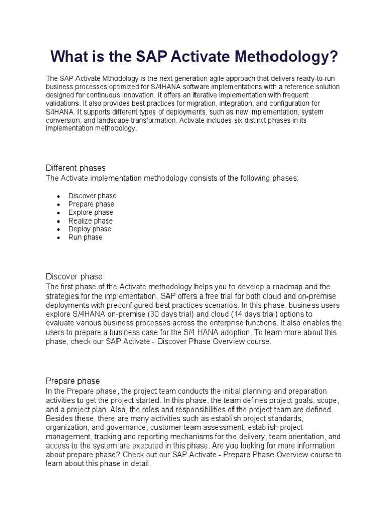 Overview of SAP Activate Methodology | PDF | Software Development ...