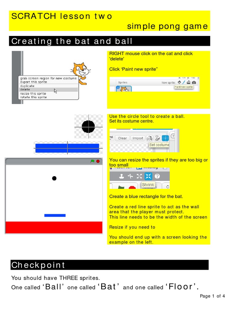 Scratch Lesson 2 Simple Pong Game FOR SCRATCH 2 | PDF | Software Development | Computer Programming