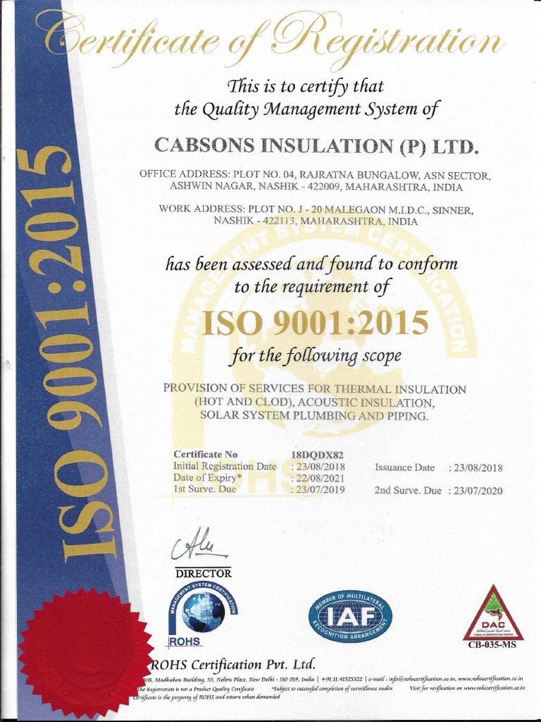 CABSONS (Quality Certificate) | PDF