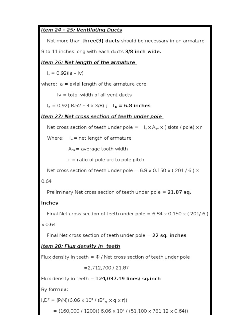Armature Design and Calculations | PDF | Electrical Resistance And ...