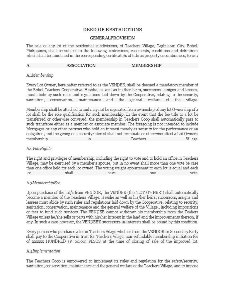 Deed of Restrictions | Download Free PDF | Easement | Deed