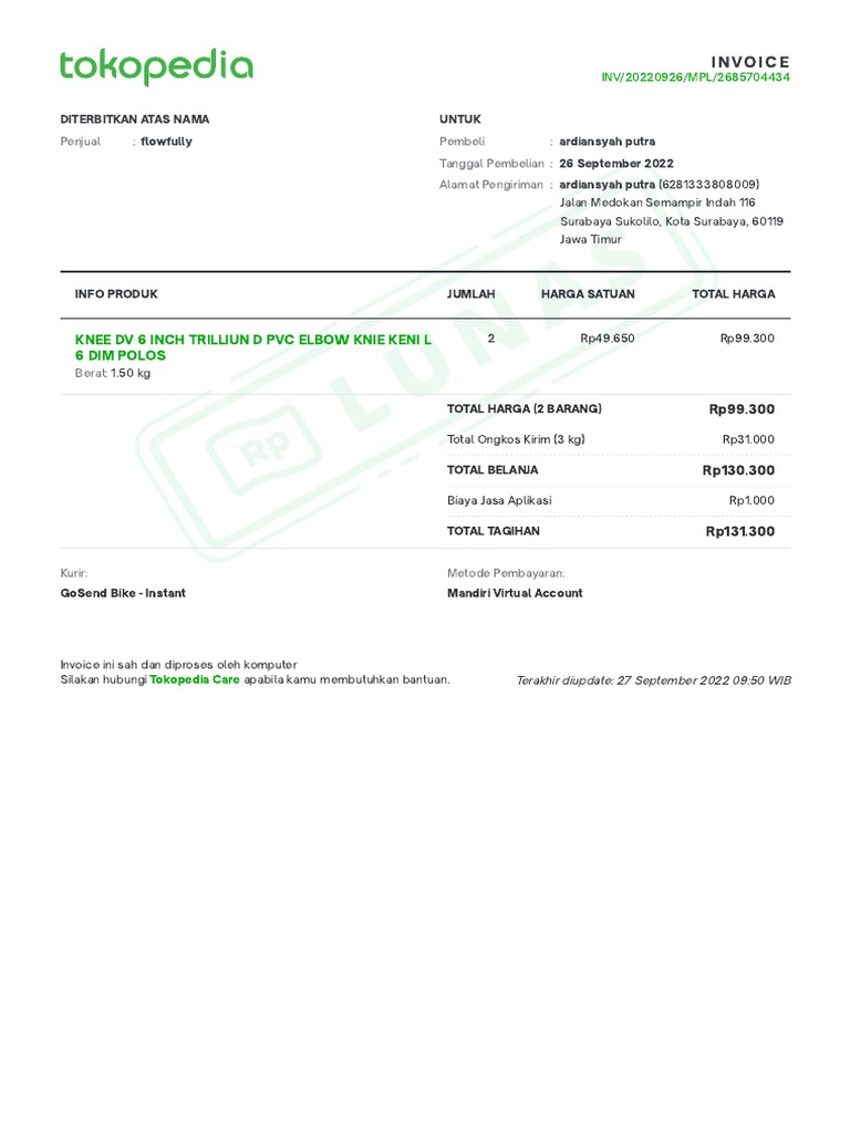 Invoice - Tokopedia | PDF