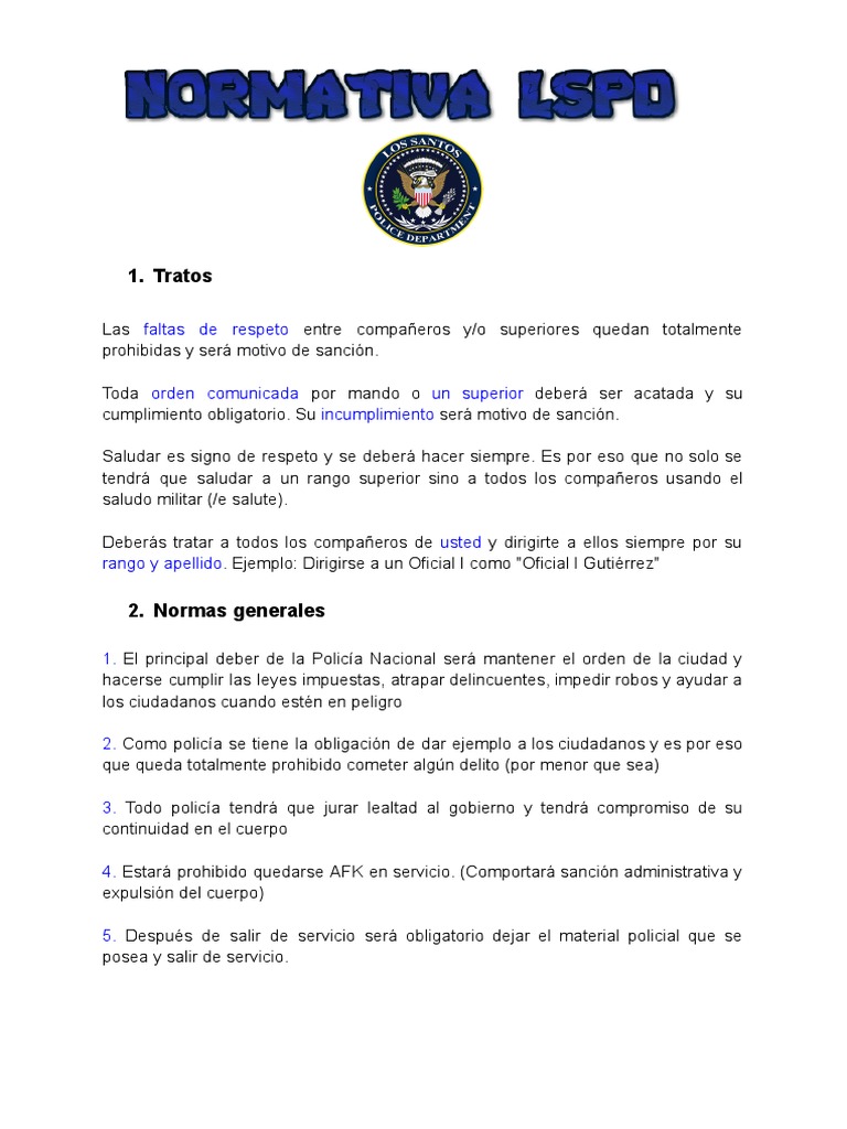 Normativa LSPD | PDF | Policía | Armas de fuego