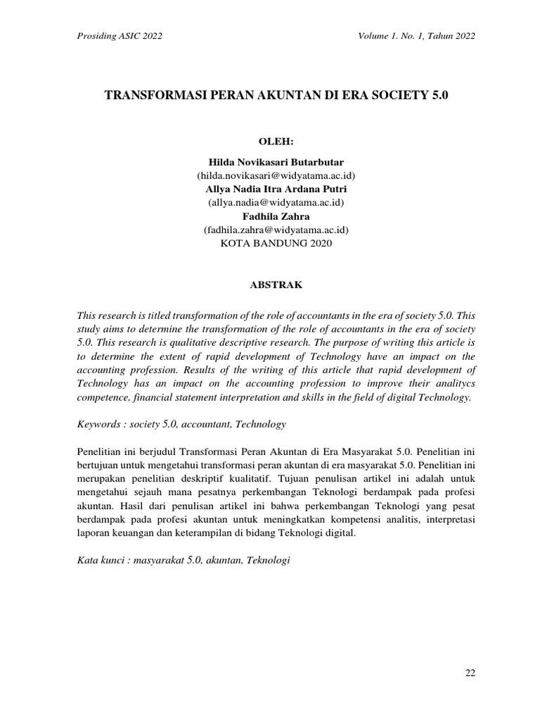 Transformasi Peran Akuntan Di Era Society 5.0: Oleh: Hilda Novikasari ...
