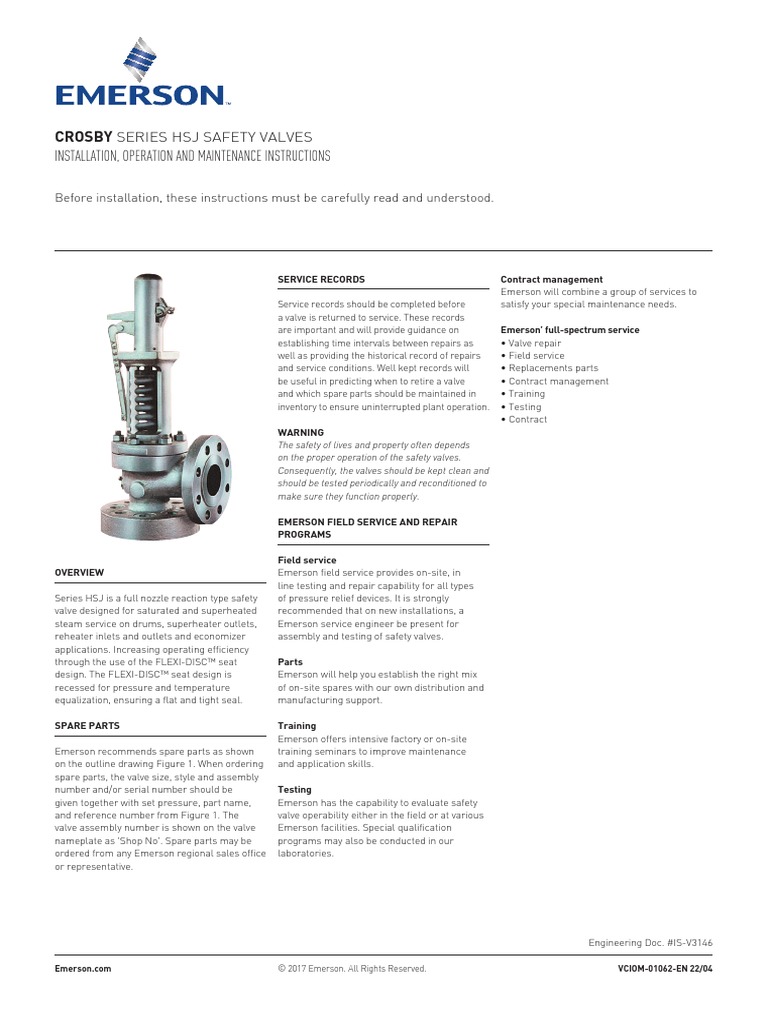 Manuals Series HSJ Safety Valves Crosby en en 5193124 | PDF | Valve ...