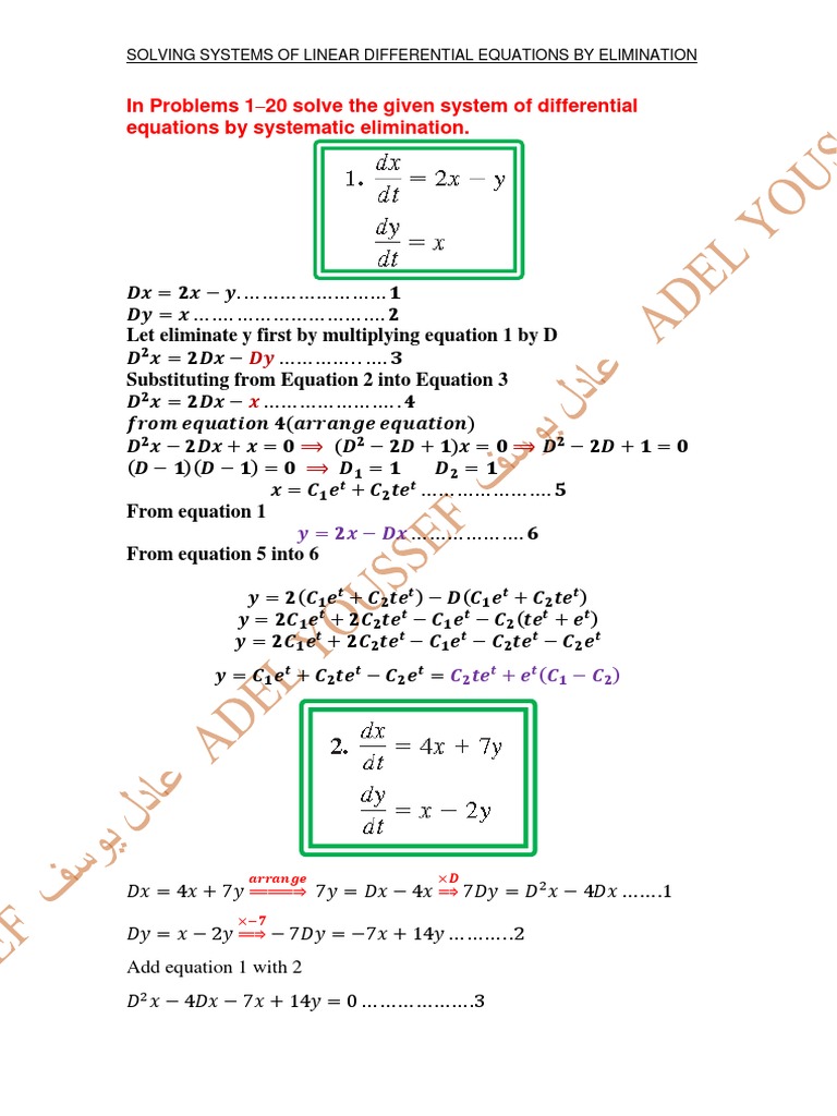 Solving Systems of Linear Differential Equations by Elimination | PDF ...