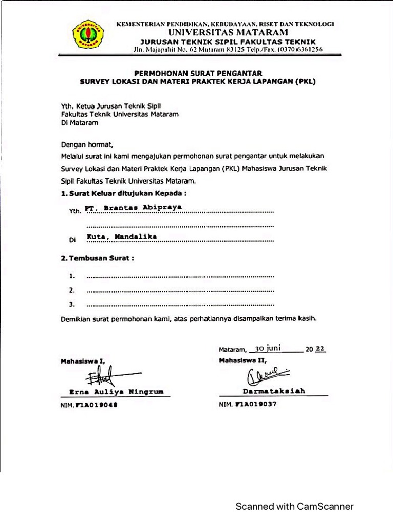 Surat Pengantar PKL | PDF