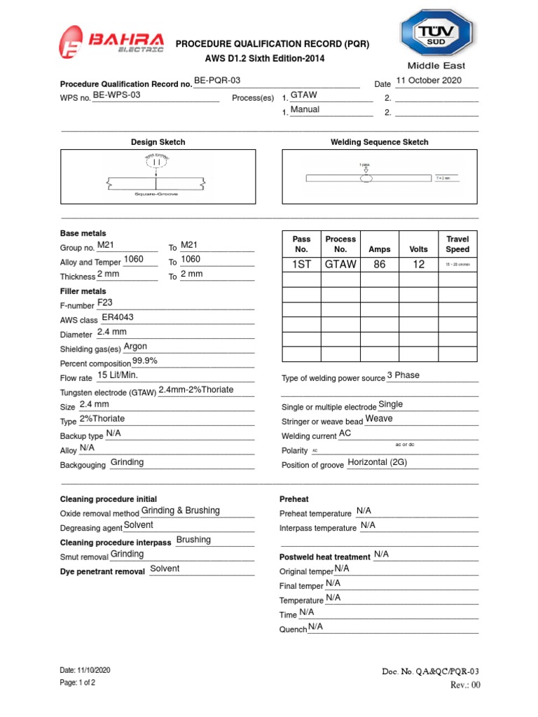 2G Rev-0-D1 - 2 - AL - PQR | PDF | Steel | Procedural Knowledge