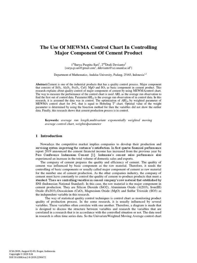 The Use of MEWMA Control Chart in Controlling Major Component of Cement Product | PDF | Variance ...
