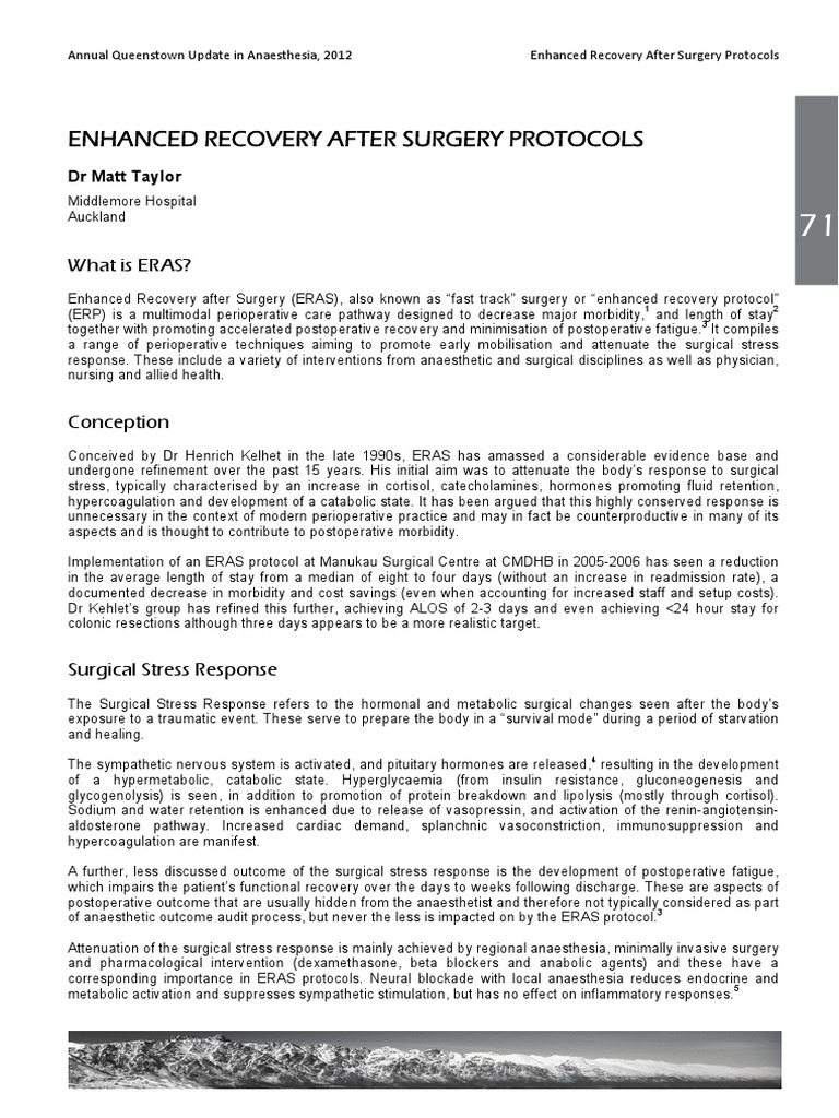 Enhanced Recovery After Surgery Protocols | PDF | Surgery | Anesthesia