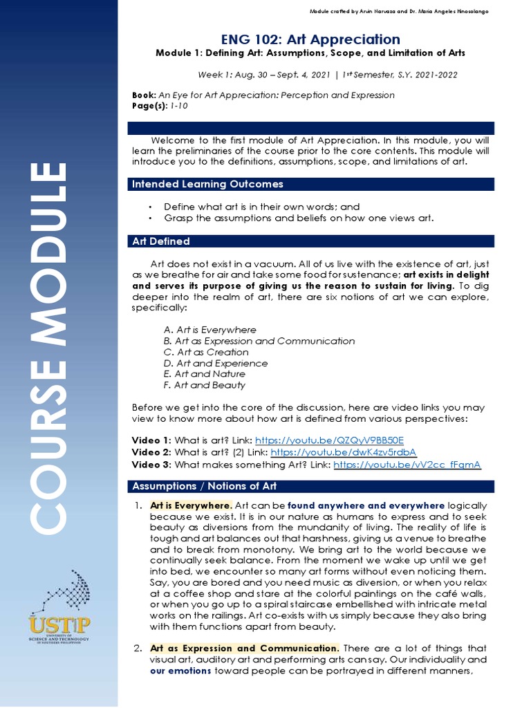 Art App Module 1 Defining Arts Assumptions Scope and Limitation | PDF | Beauty | Experience