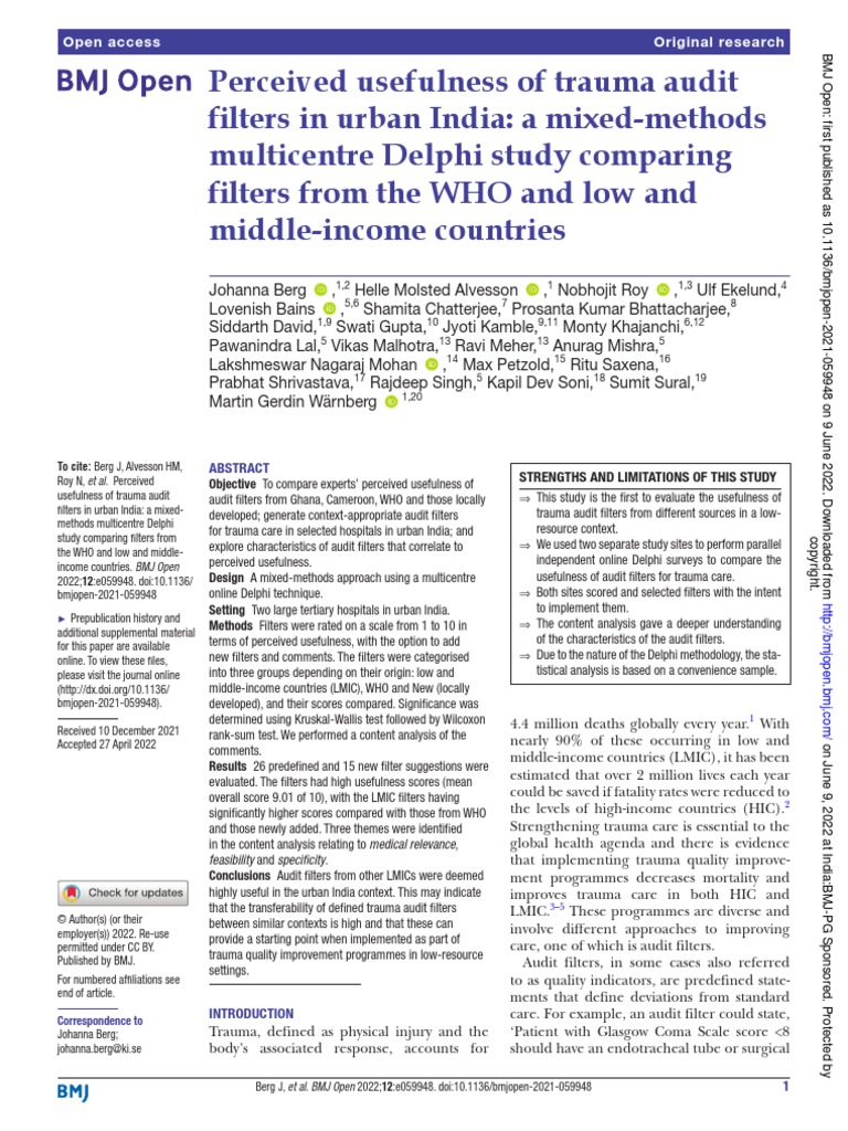 Perceived Usefulness of Trauma Audit | PDF | Emergency Department | Coma