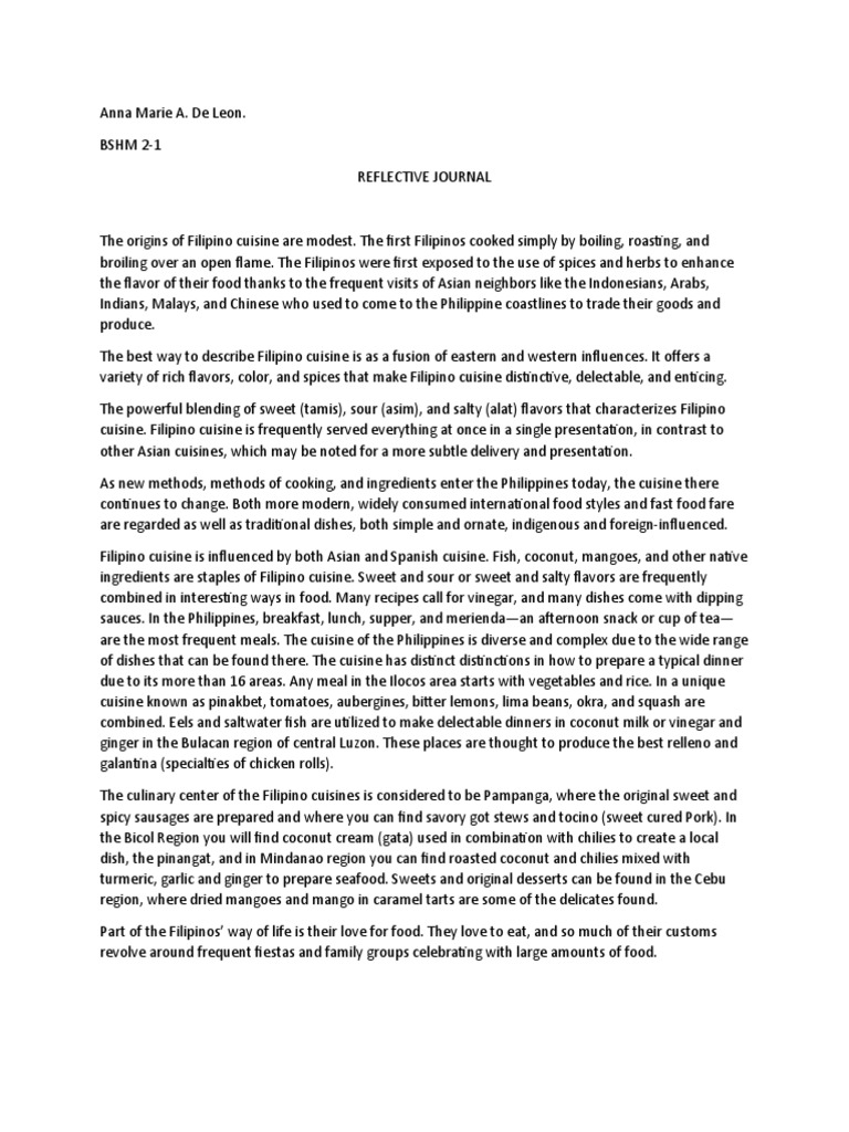 De Leon, Anna Marie A. - BSHM 2-1 - Hospm 2105 Worksheet 2 Reflective ...