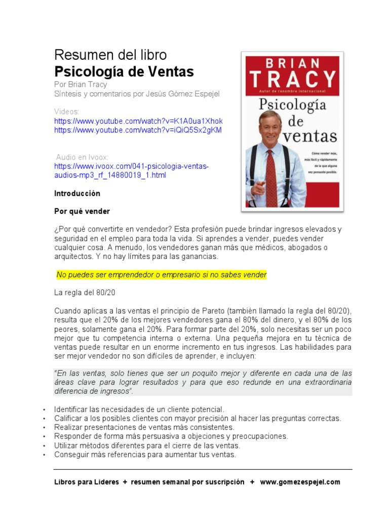 Psicologia de Ventas Brian Tracy | PDF | Cliente | Autoestima