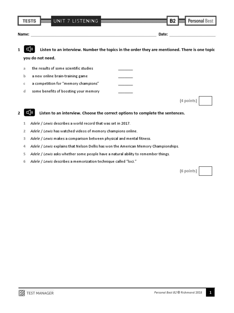 Am PB RTM B2 Listening U7 | PDF | Memory | Cognitive Science