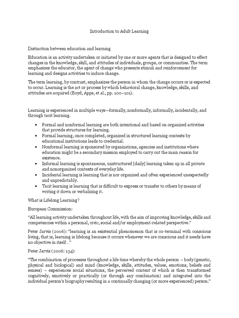 Lesson 1 - Introduction To Adult Education | PDF | Adult Education ...