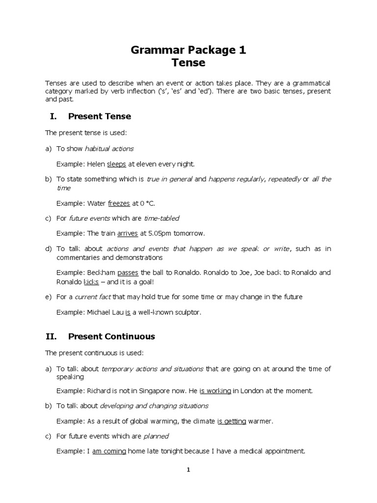 Grammar Tense Part 1 - Student | PDF | Grammatical Tense | Verb