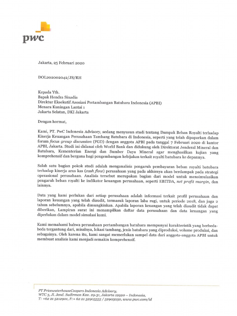 Permintaan Data APBI - PWC | PDF