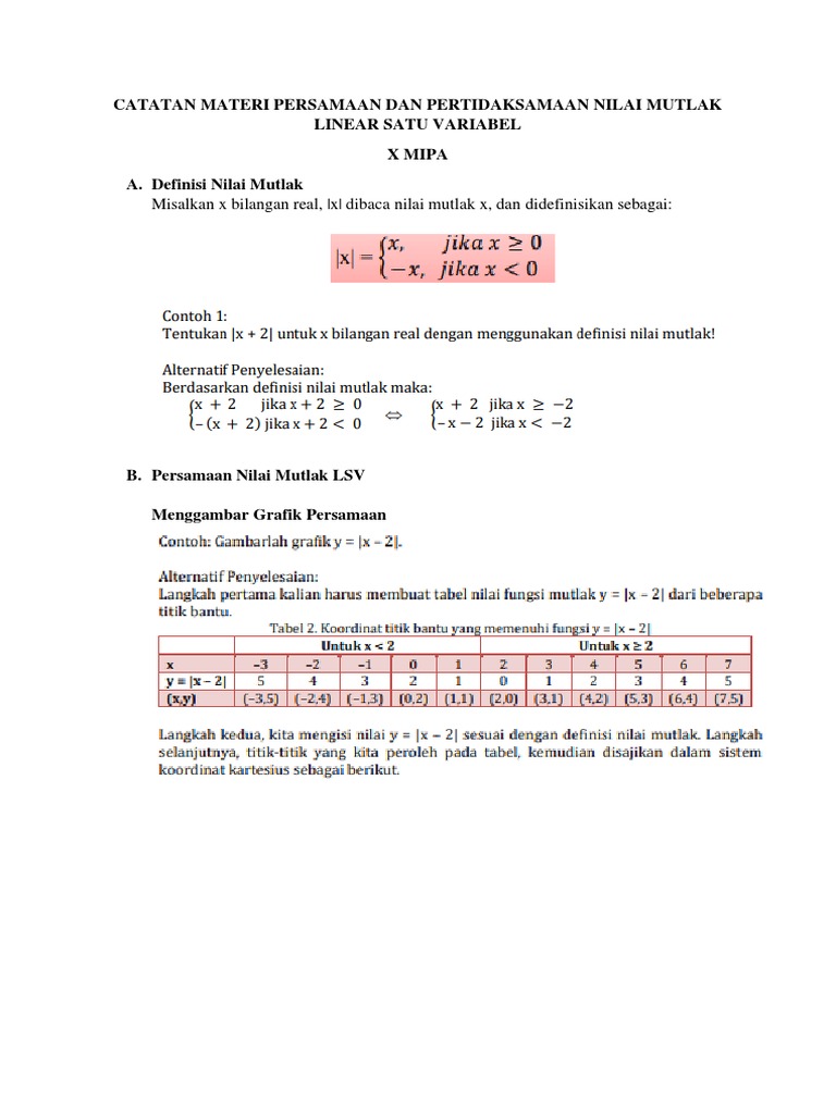 Persamaan dan Pertidaksamaan Nilai Mutlak | PDF