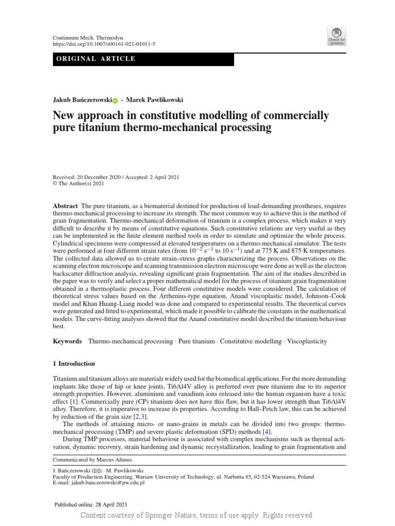 New Approach in Constitutive Modelling of Commercially Pure Titanium ...