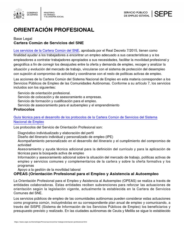 Servicios de Orientación Profesional SNE | PDF | Economía laboral ...