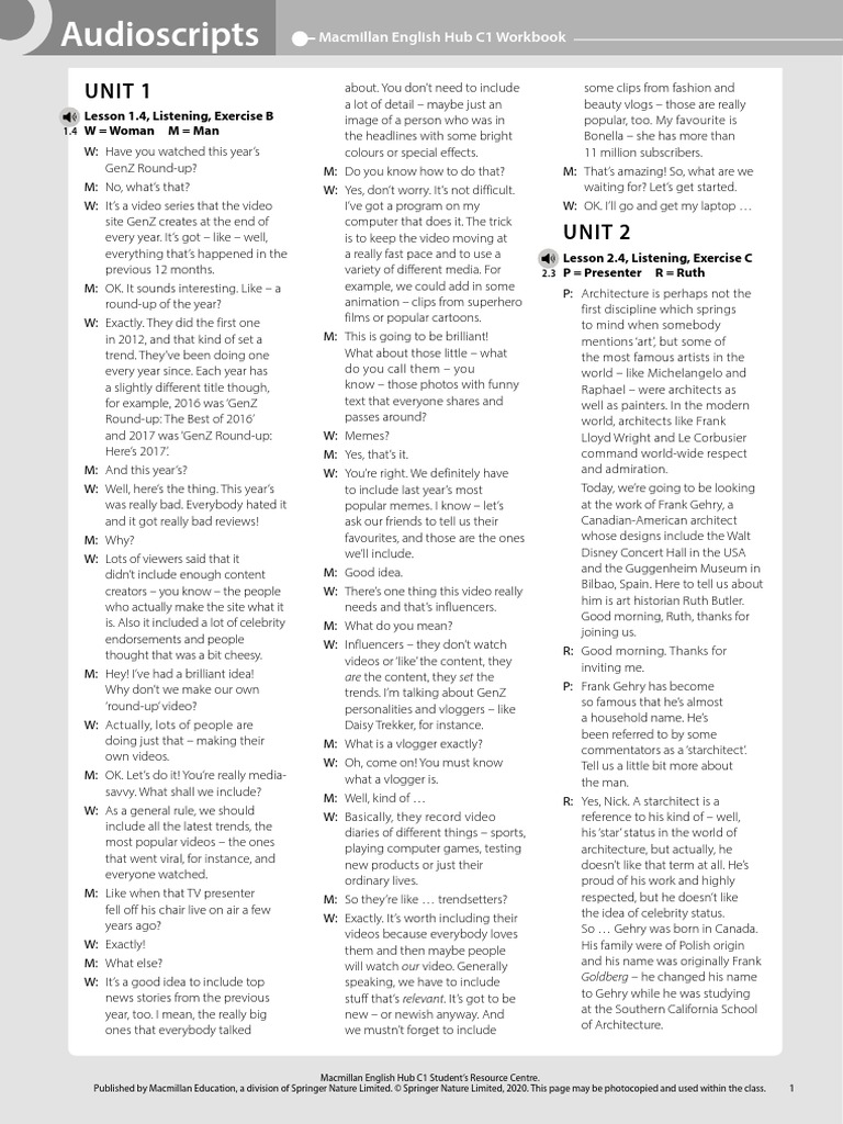 MEH C1 Workbook Audioscripts | PDF | Roald Amundsen | South Pole