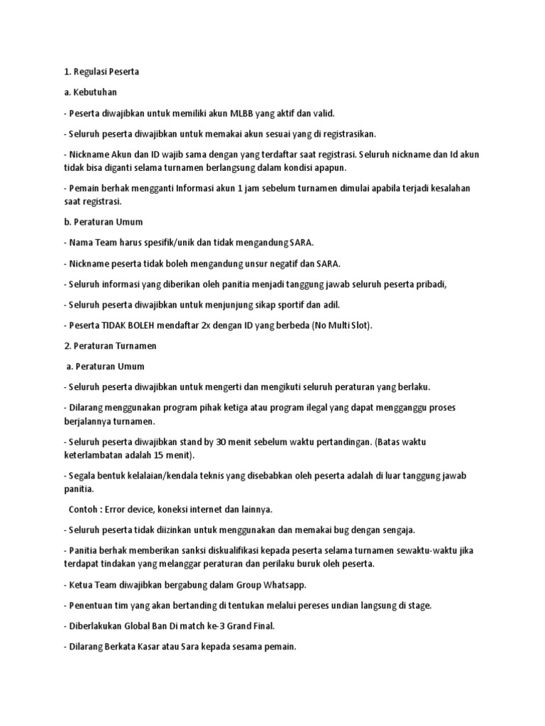 Peraturan Mobile Legends Tournament Revisi | PDF