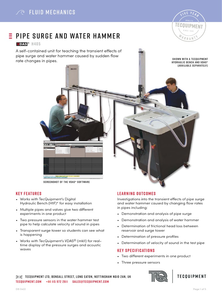 H405 Pipe Surge Datasheet | PDF | Valve | Dynamics (Mechanics)