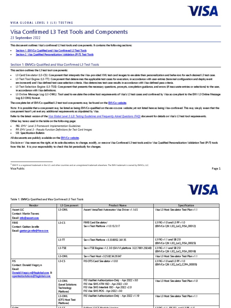 Visa Confirmed L3 Test Tools - 092322 | PDF | Emv | Computing