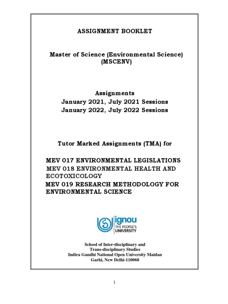 Assignments Booklet MSCENV Semester III | PDF | Environmental Health ...