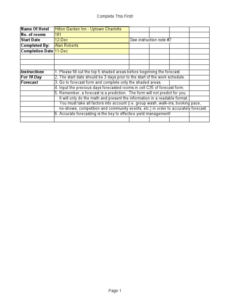 Ten Day Occupancy Forecast Form 4 | PDF