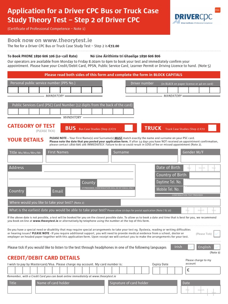 Driver Theory Test Ireland Application Form Trucks and Buses | PDF ...