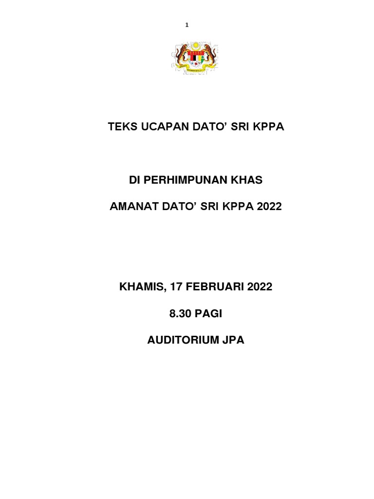 Ucapan KPPA - Amanat KPPA 2022 | PDF