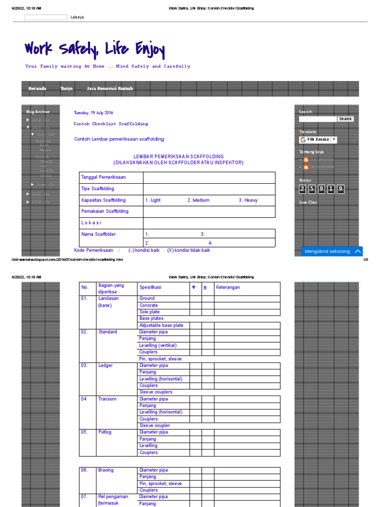 Checklist Scaffolding Aman | PDF
