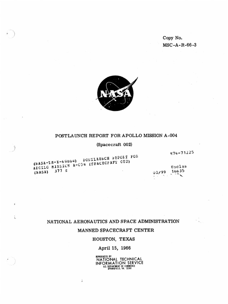 Post Launch Report For Apollo Mission A-004 (Spacecraft 002) | PDF ...