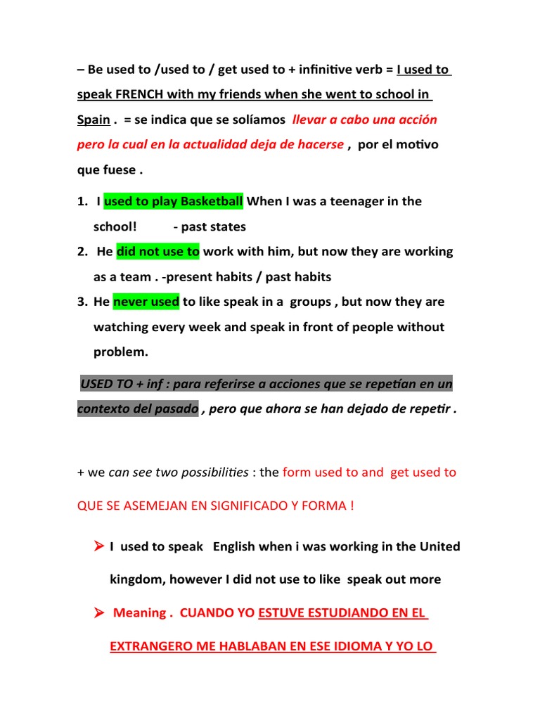 Grammar Be Used To and Get Used To en Ingles Ejercicos | PDF