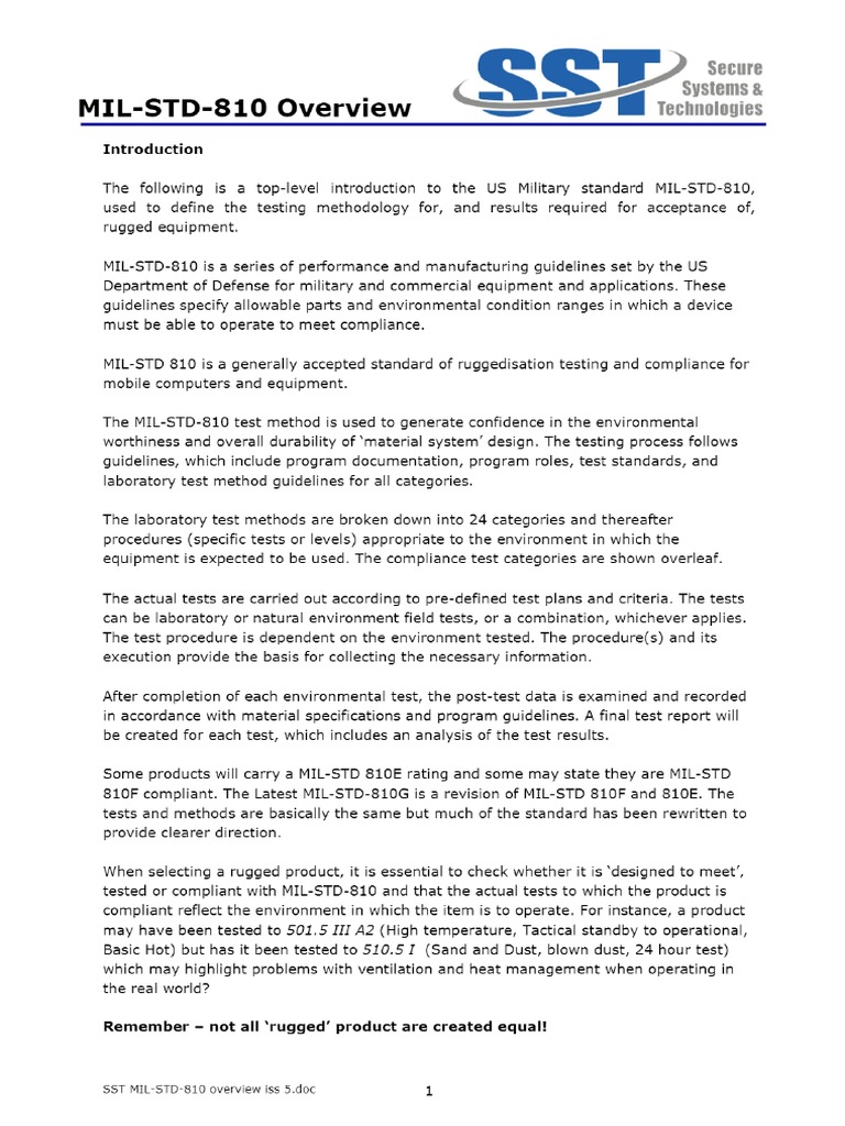 MIL-STD-810 Overview | PDF