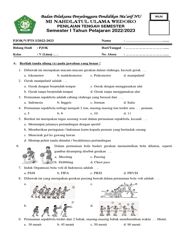 Penilaian Tengah Semester PJOK Kelas V | PDF