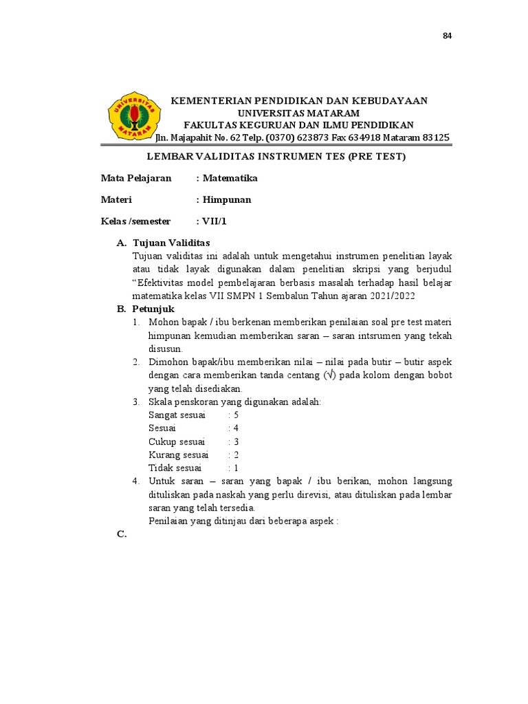 Lembar Validasi SOAL | PDF