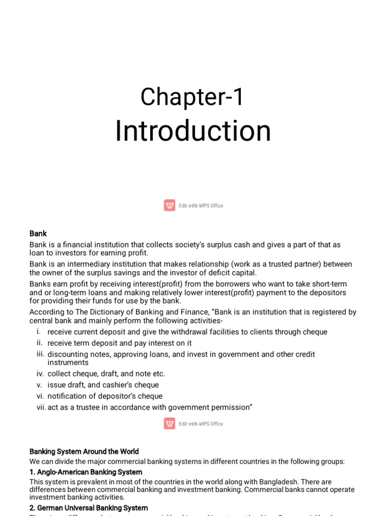 Introduction of Bank and Banking | PDF | Banks | Interest