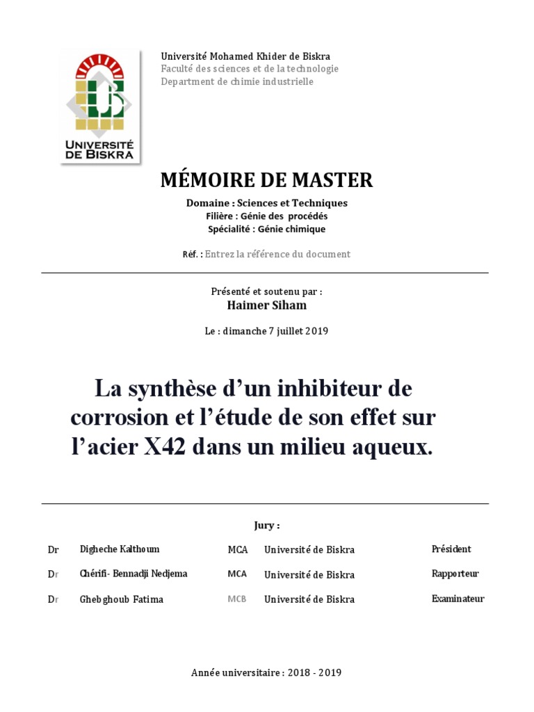 La Synthèse D'un Inhibiteur De... | PDF | Corrosion | Métaux