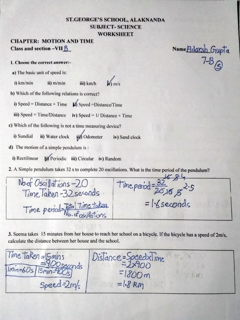 Adarsh Gupta Motion and Time Practice Sheet | PDF | Speed | Pendulum