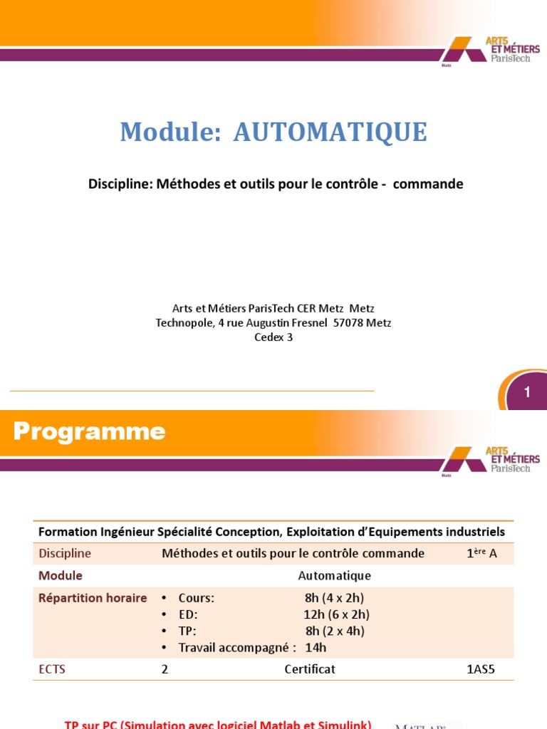Module d'Automatique et Asservissement | PDF | Automatisation | Régulation